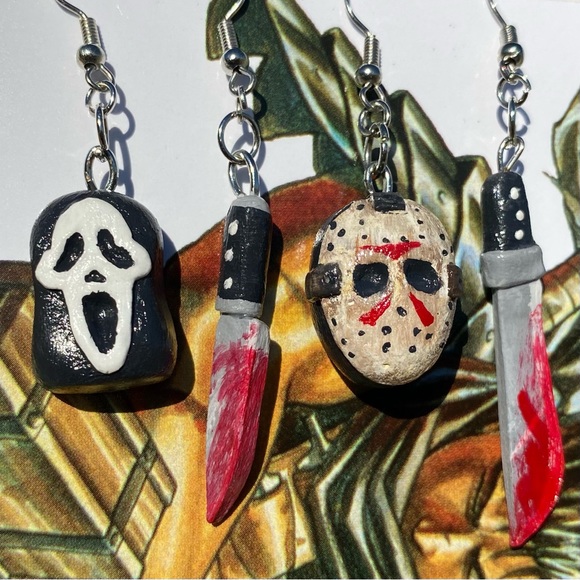 Accessories | Handmade Clay Ghostface And Jason Voorhees Earrings For ...